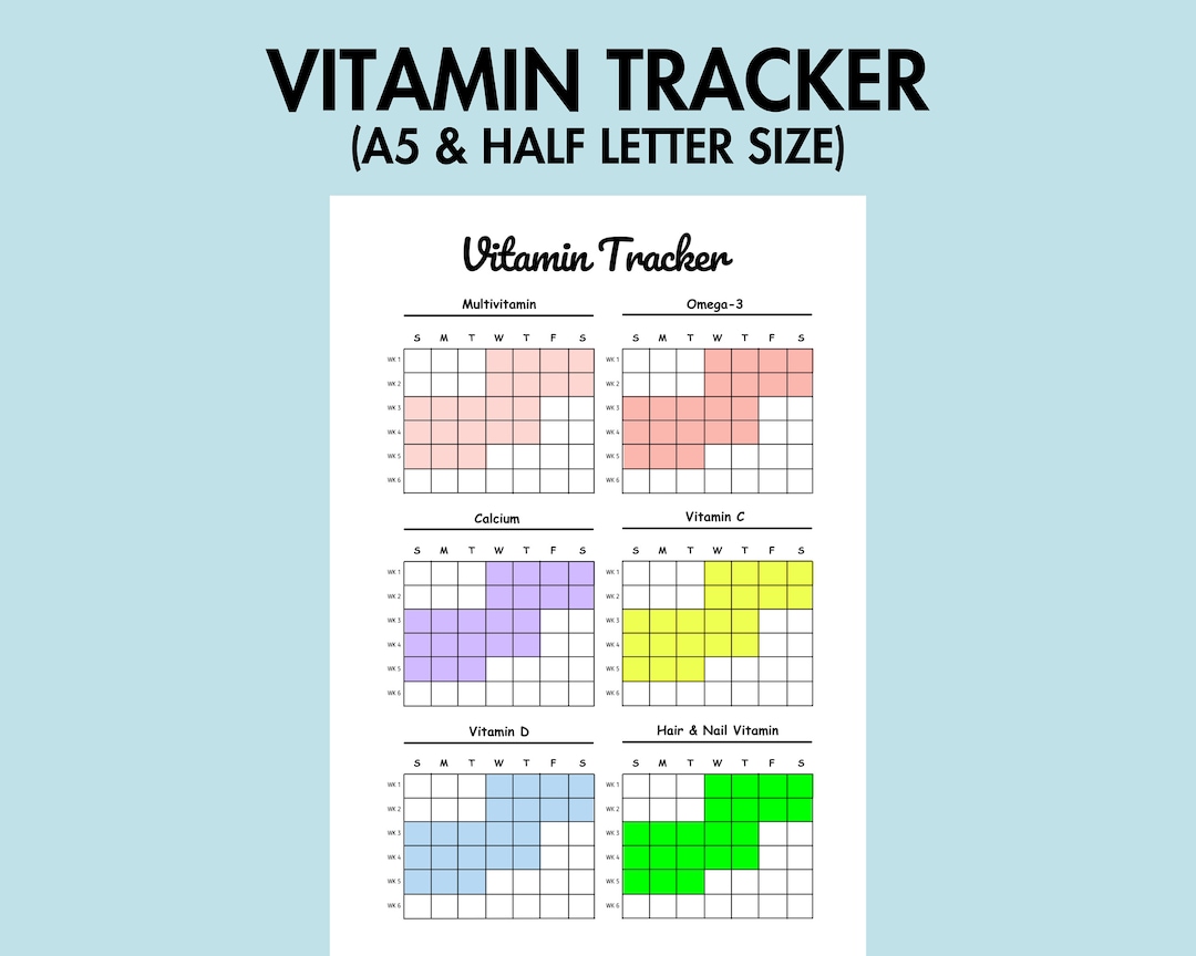 Vitamin Tracker Printable Daily Vitamin Intake Log PDF Supplement ...