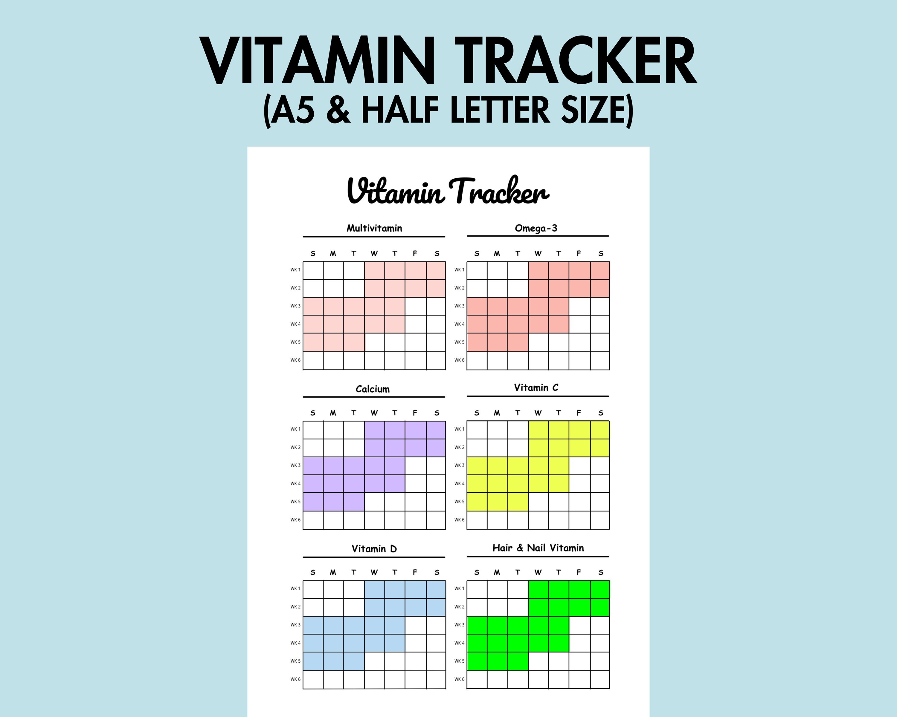 Vitamin Tracker Printable Daily Vitamin Intake Log PDF Supplement ...
