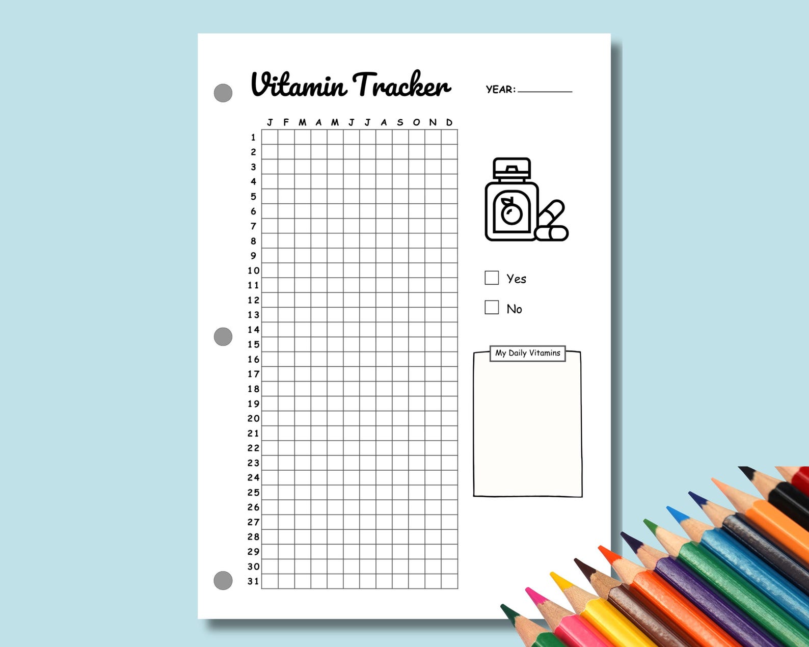 Vitamin Tracker Printable Yearly Vitamin Log PDF Vitamin Supplement ...