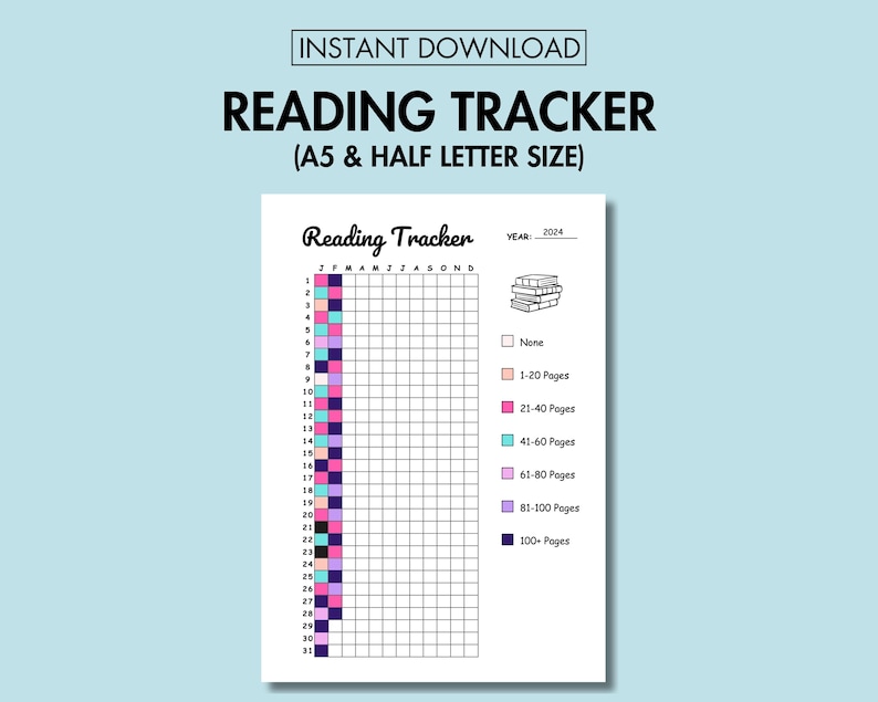 Reading Tracker Printable Journal Page Daily Yearly Reading Log ...