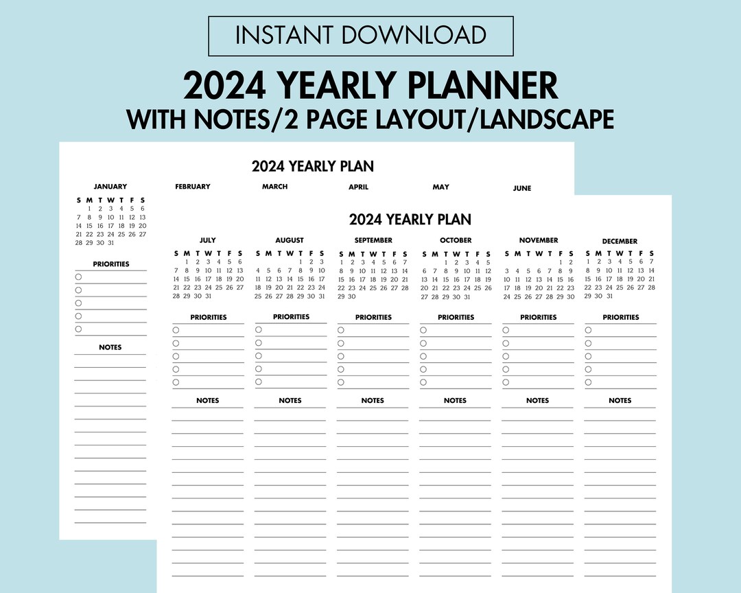 2024 Yearly Planner With Notes, 2024 Yearly Overview Printable Instant ...