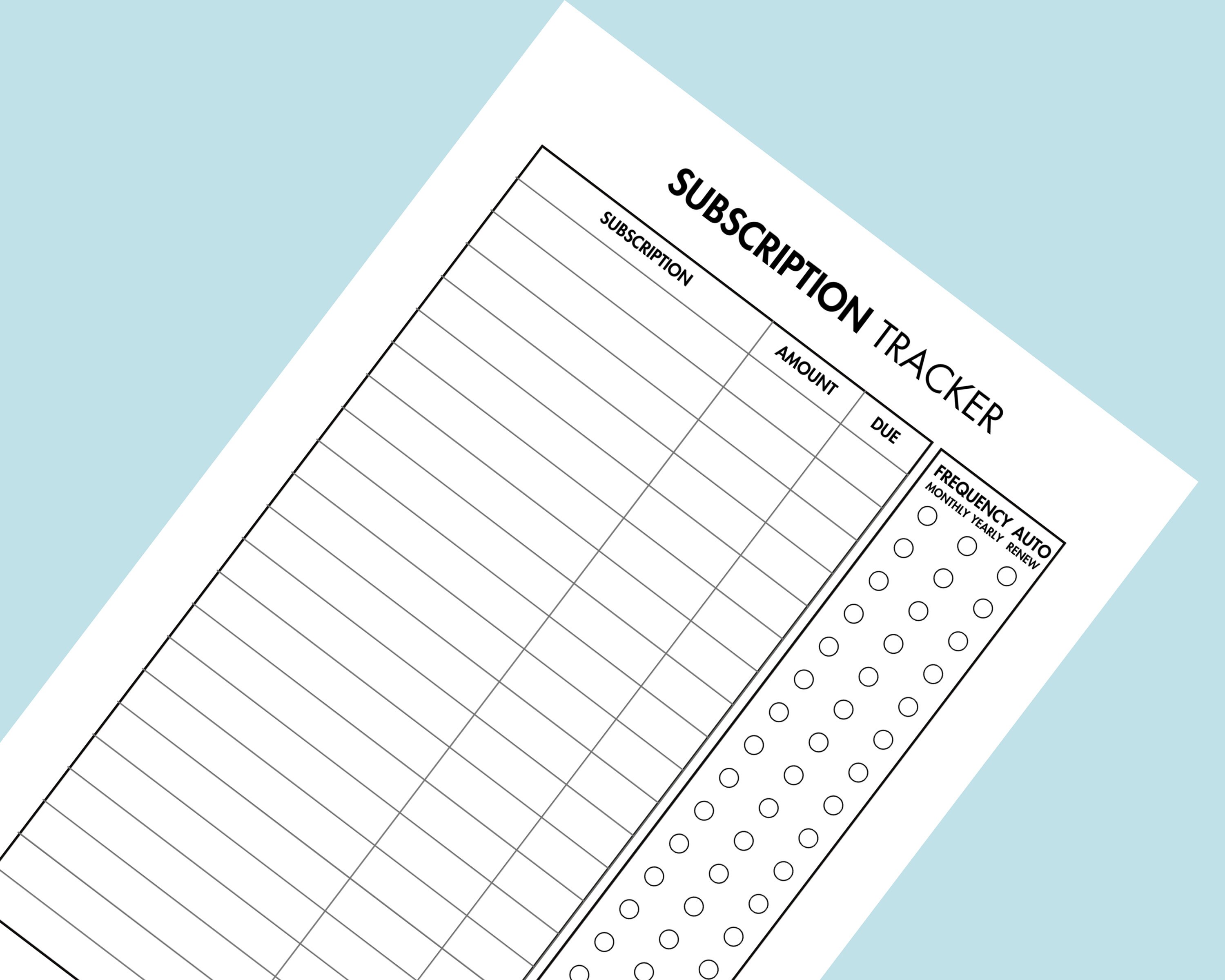Subscription Tracker Printable Monthly Yearly Bill Tracker, Expense ...