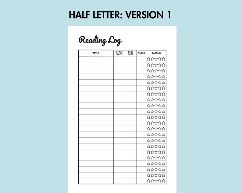 Reading Log Printable Reading Tracker PDF Daily Reading Planner, Book ...