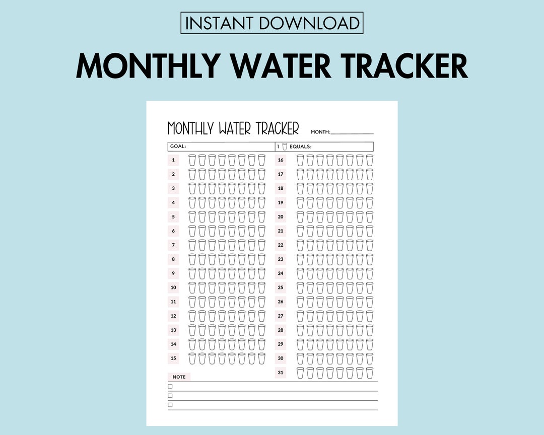 Water Tracker Printable Instant Download Monthly Water Intake Log Sheet ...