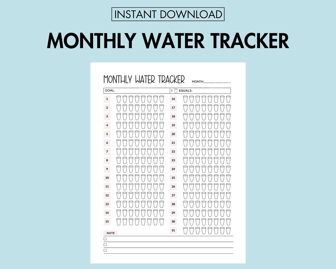 Water Tracker Printable Instant Download Monthly Water Intake Log Sheet ...