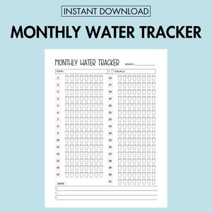 Water Tracker Printable Instant Download Monthly Water Intake Log Sheet ...