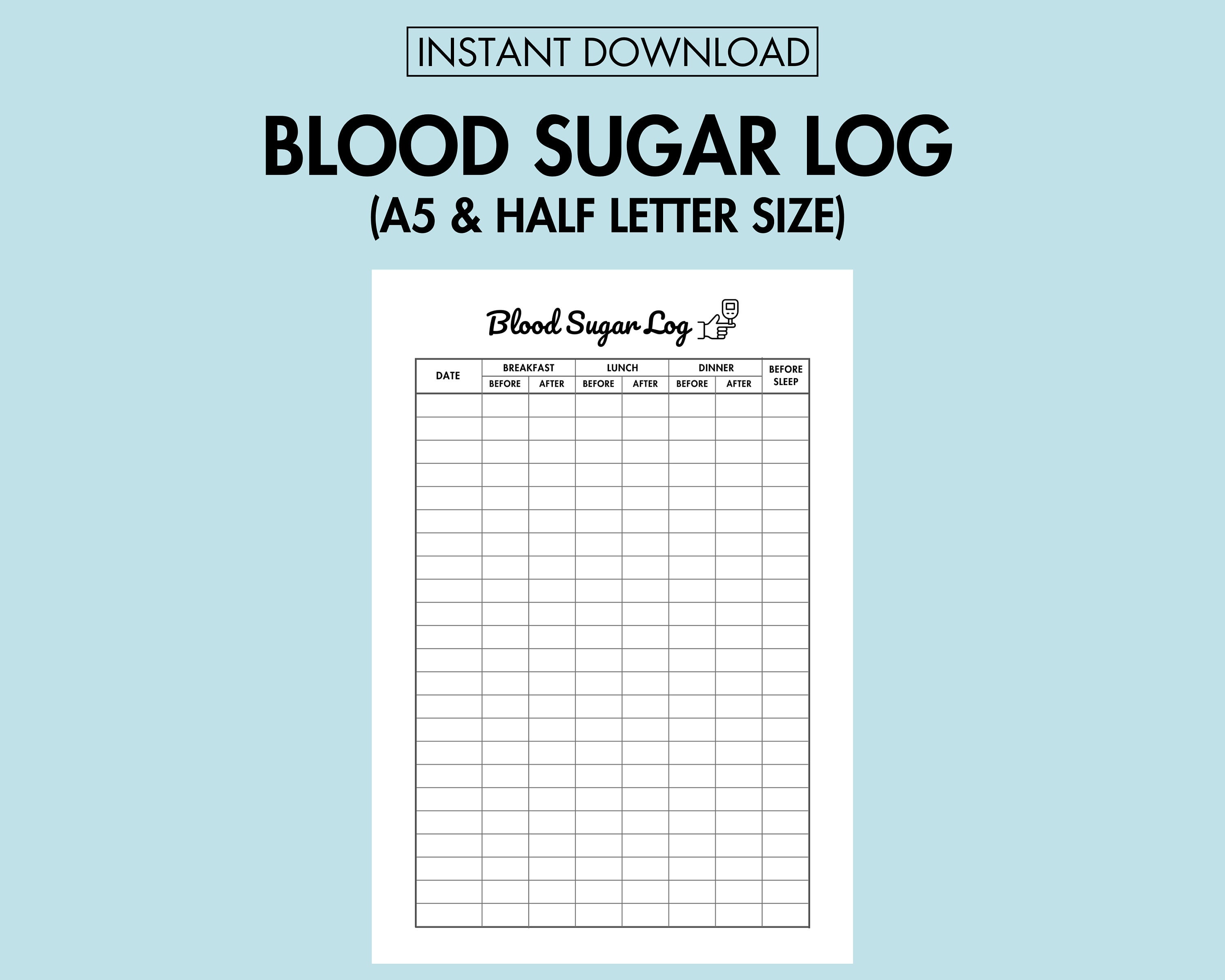 Blood Sugar Log Printable Diabetes Log Sheet PDF Daily Glucose Level ...