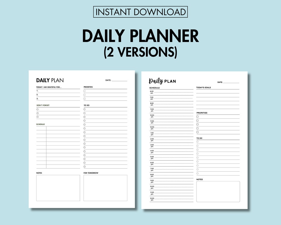 Daily Planner Undated Printable Daily Task Planner PDF Daily Time ...