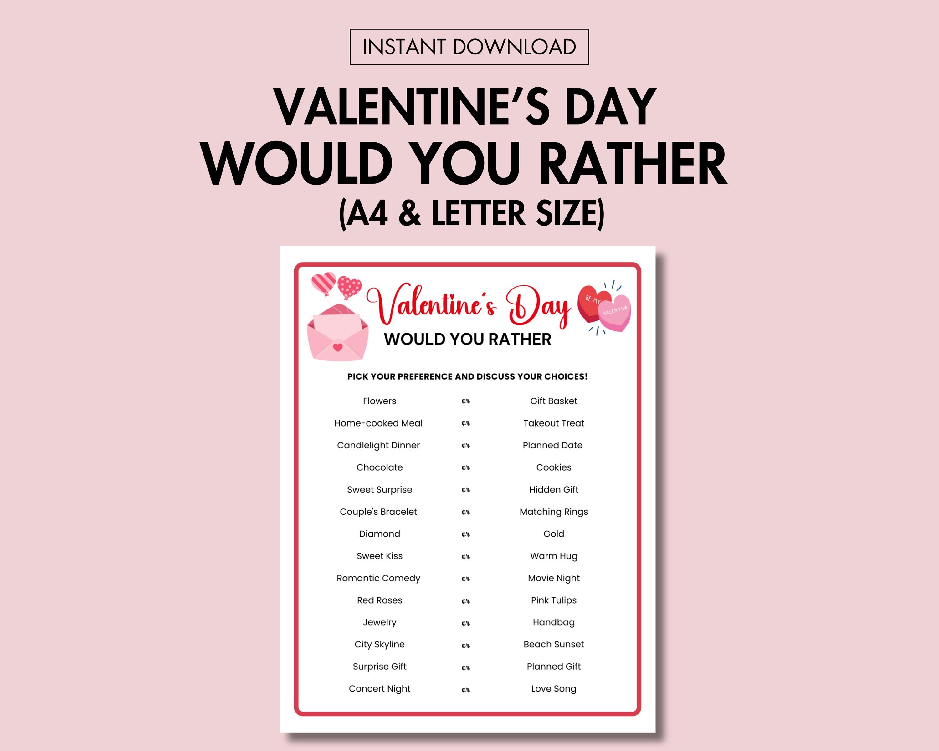 Valentine Would You Rather Game Printable Valentine Day Party Game ...