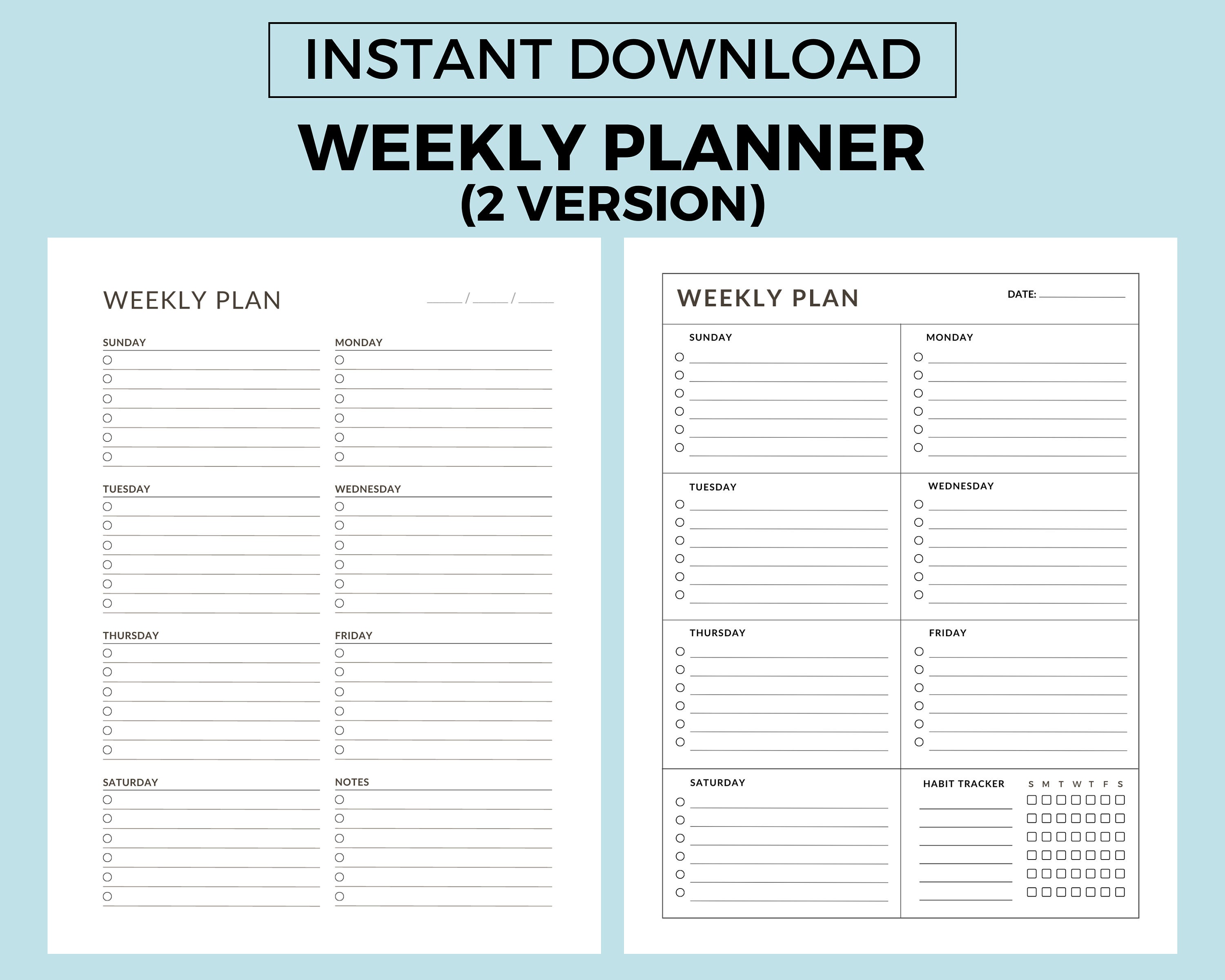 Weekly Planner Printable Digital Download Weekly Schedule - Etsy