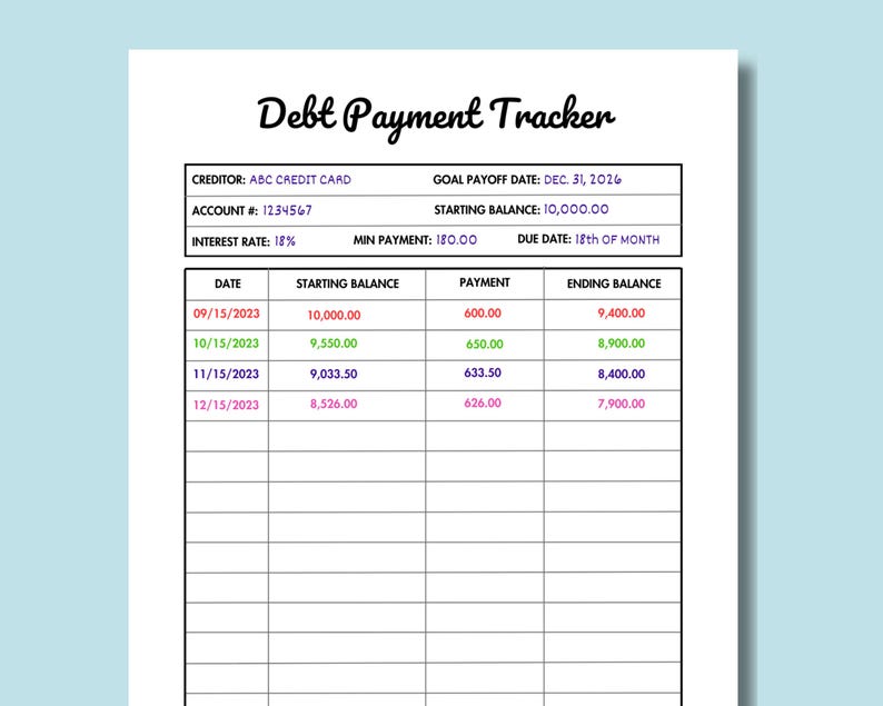 Debt Tracker Printable Debt Payment Tracker for Credit Card Minimalist ...