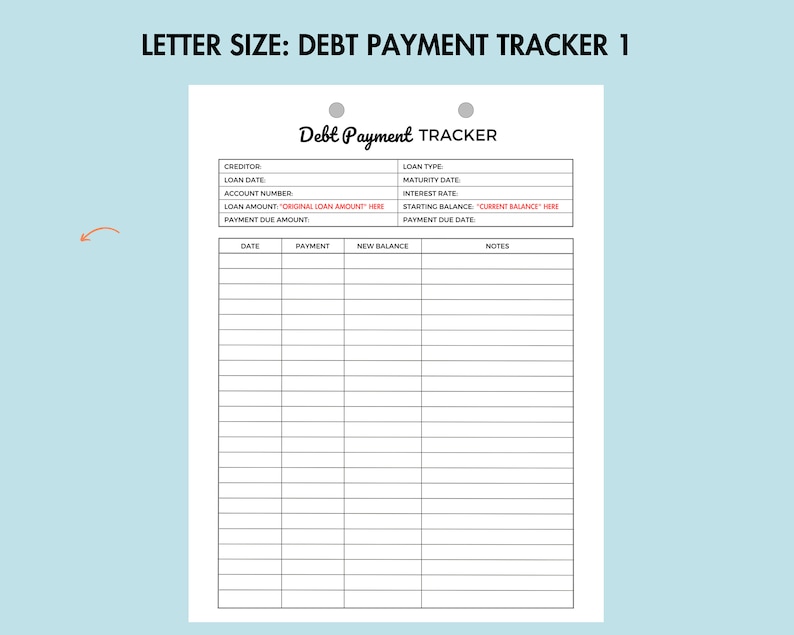 Debt Payment Tracker Printable Debt Payoff Planner Finance Tracker PDF ...