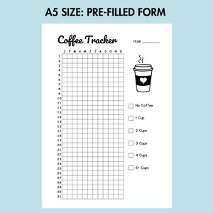 Coffee Tracker Printable Caffeine Log Year in Pixel Daily Yearly Health ...