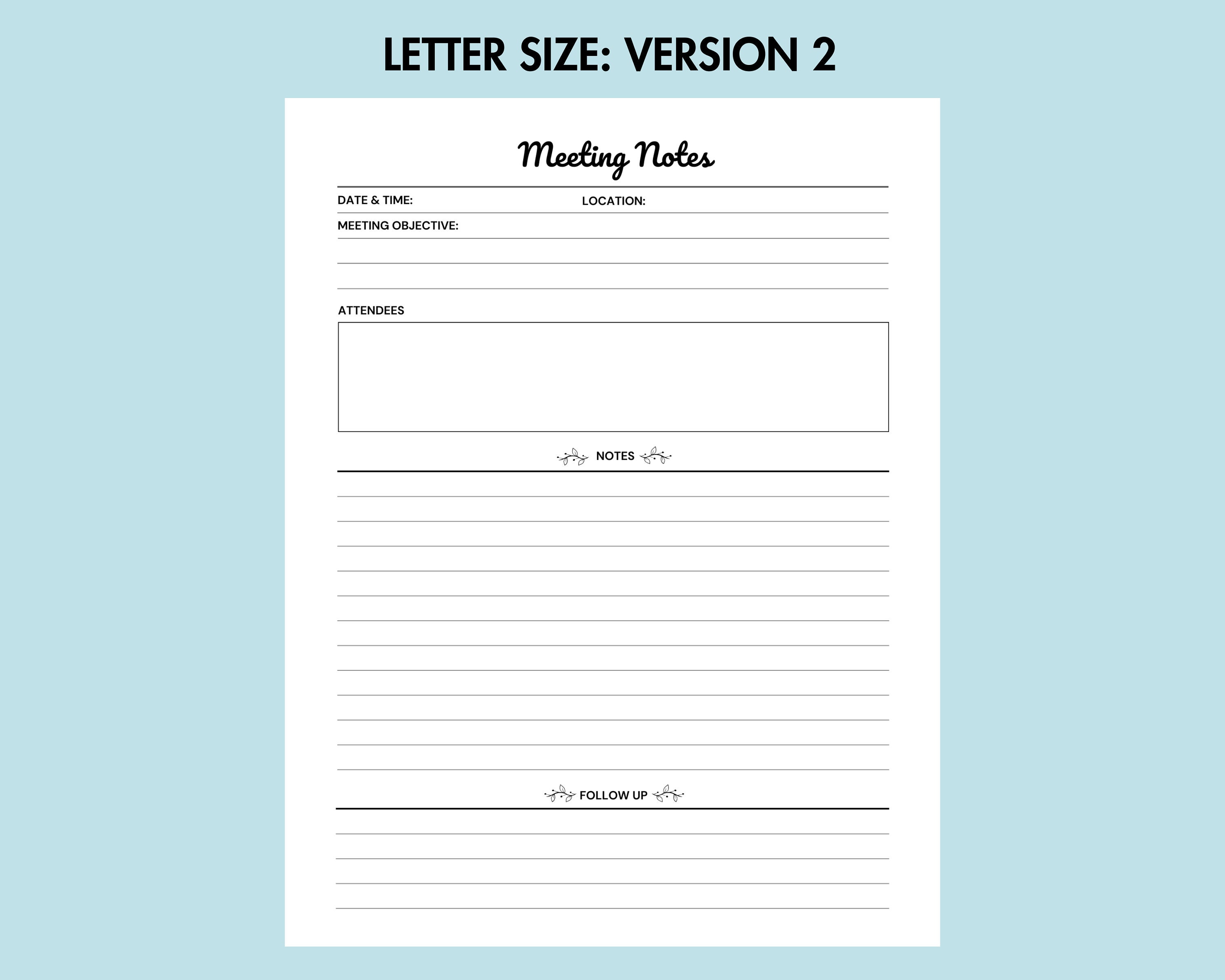 Meeting Note Printable Meeting Agenda Business Note Taking PDF, Meeting ...