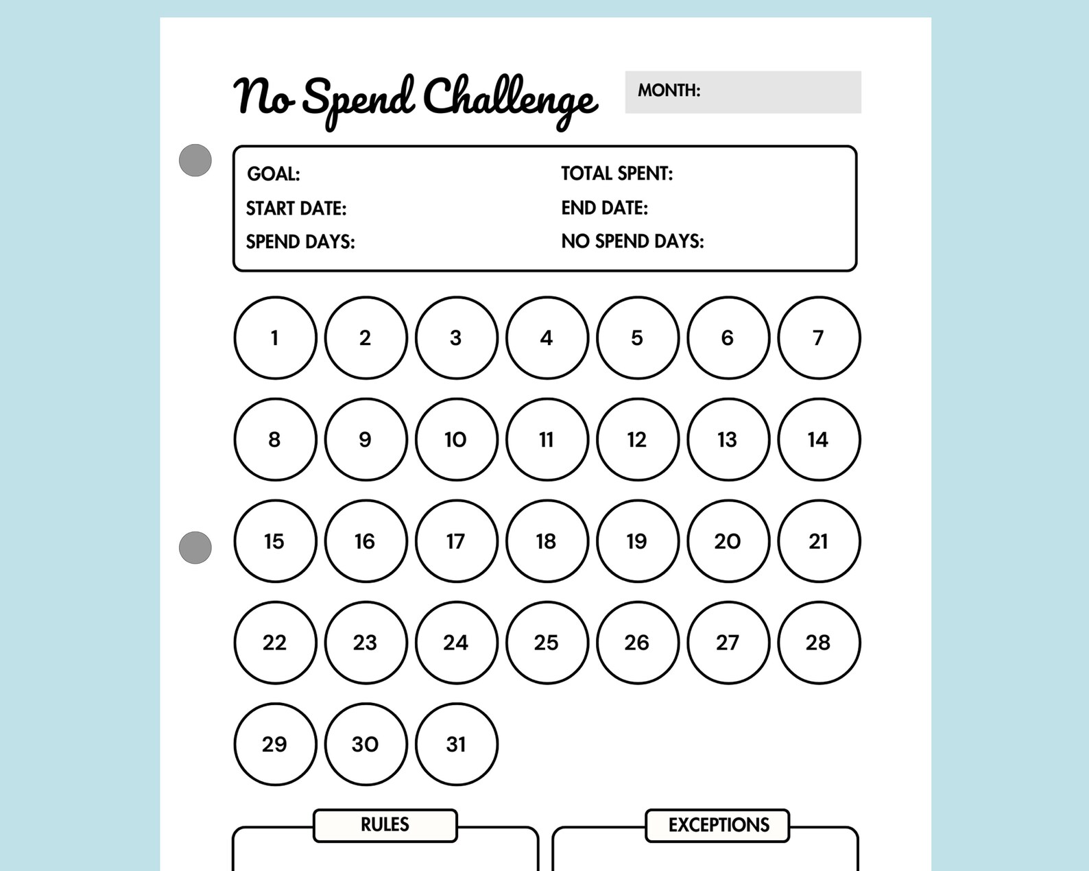 Monthly No Spend Challenge Planner Printable Money Saving Tracker PDF ...