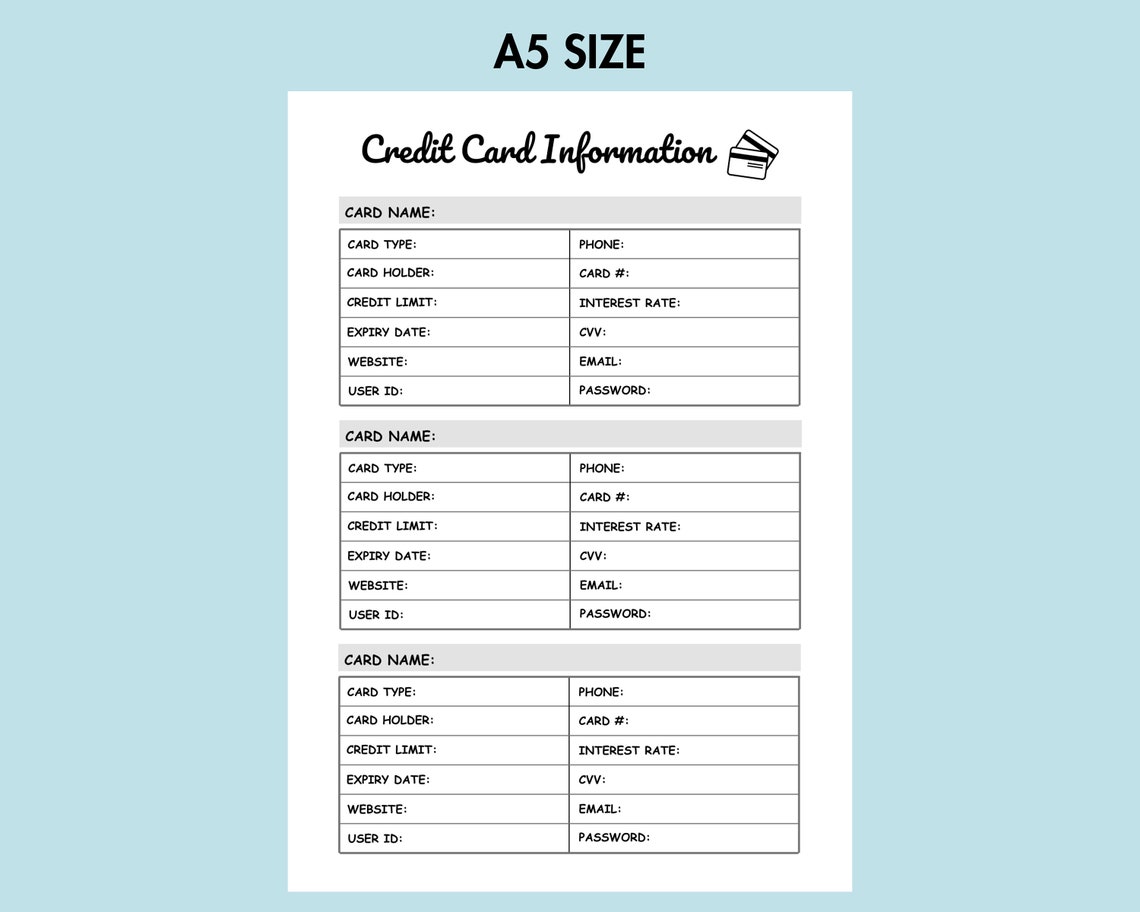 Credit Card Information Log Printable Credit Card Account Login Info ...