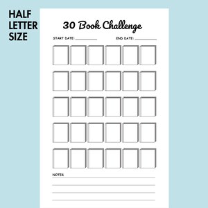 Reading Challenge Printable Book Tracker Reading Log, 30 Book Challenge ...