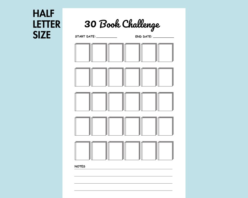 Reading Challenge Printable Book Tracker Reading Log, 30 Book Challenge ...
