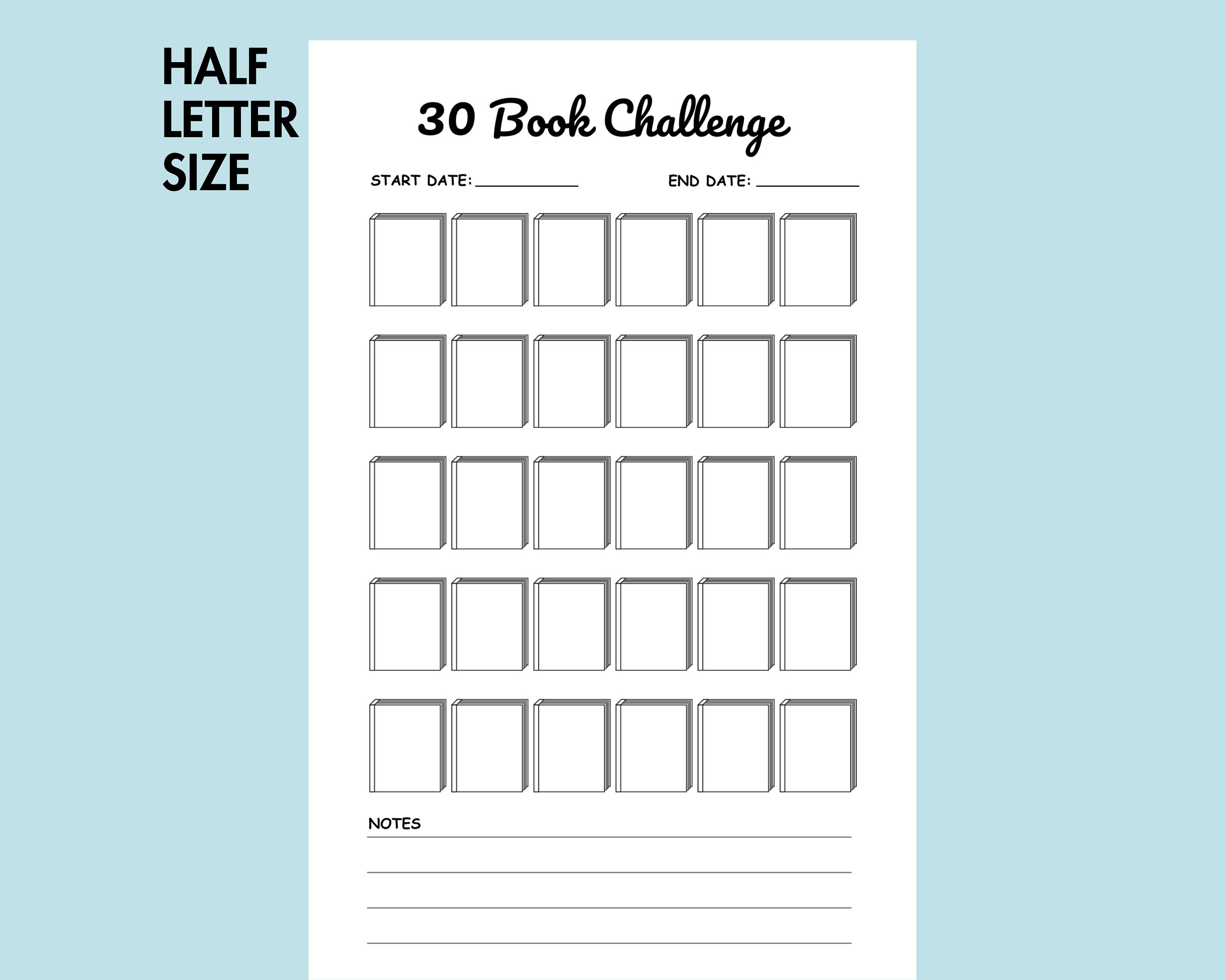 Reading Challenge Printable Book Tracker Reading Log, 30 Book Challenge ...