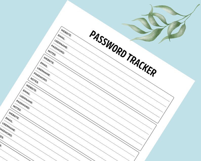 Password Tracker Printable Password Organizer PDF Password Planner ...