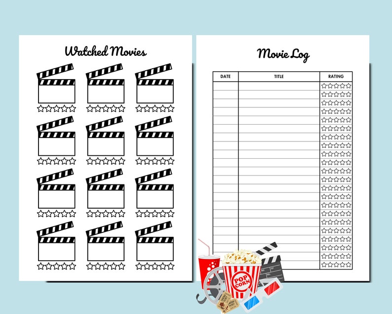 Watched Movie Tracker Printable Movie Review Logbook PDF Watched Movie ...