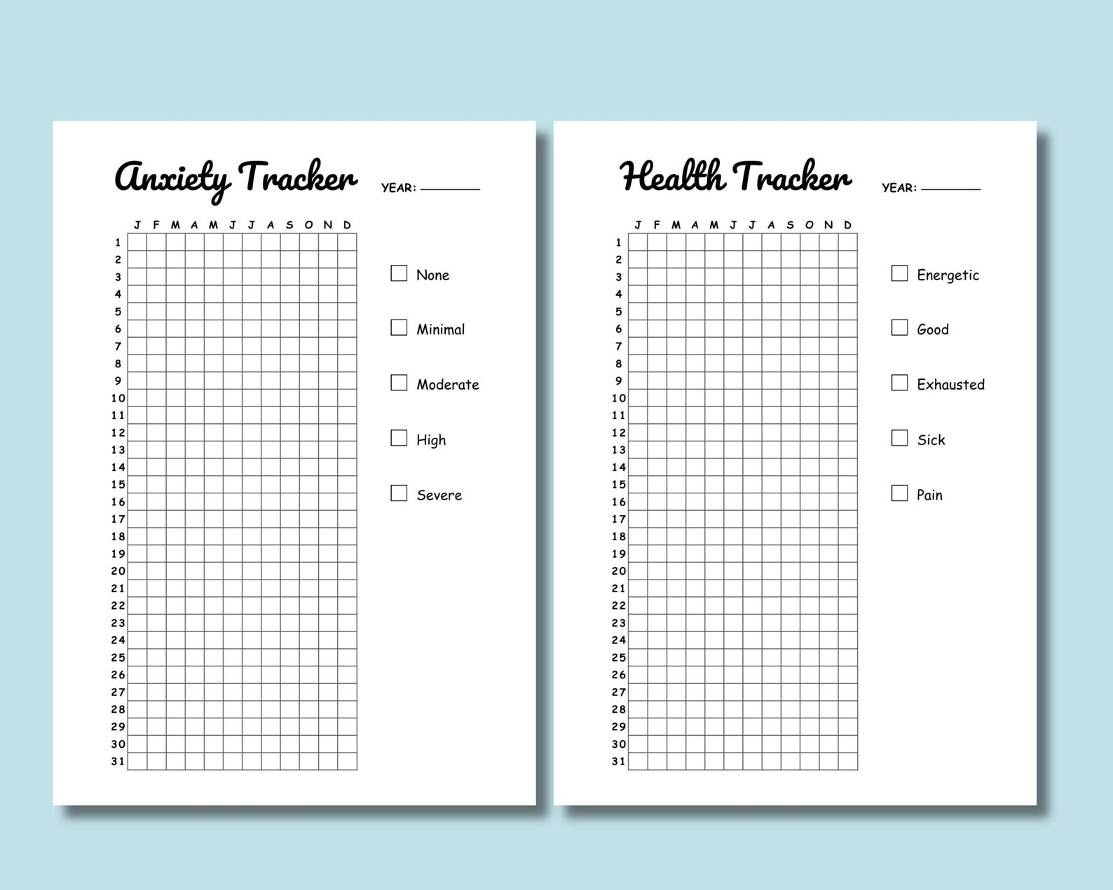 Yearly Tracker Bundle Printable Yearly Planner PDF Mental Health ...