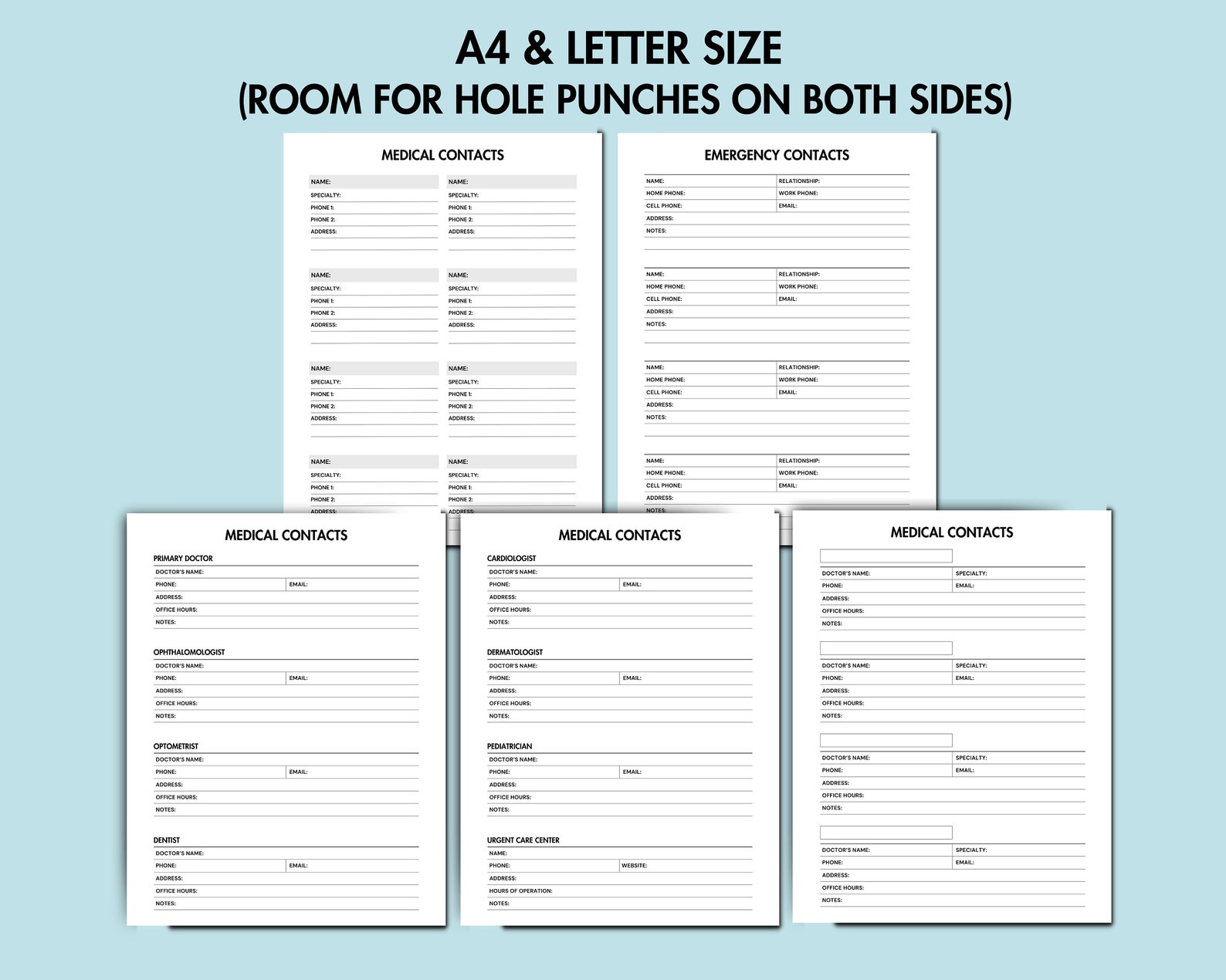 Emergency Contact List Printable Medical Contact Information Sheet PDF ...