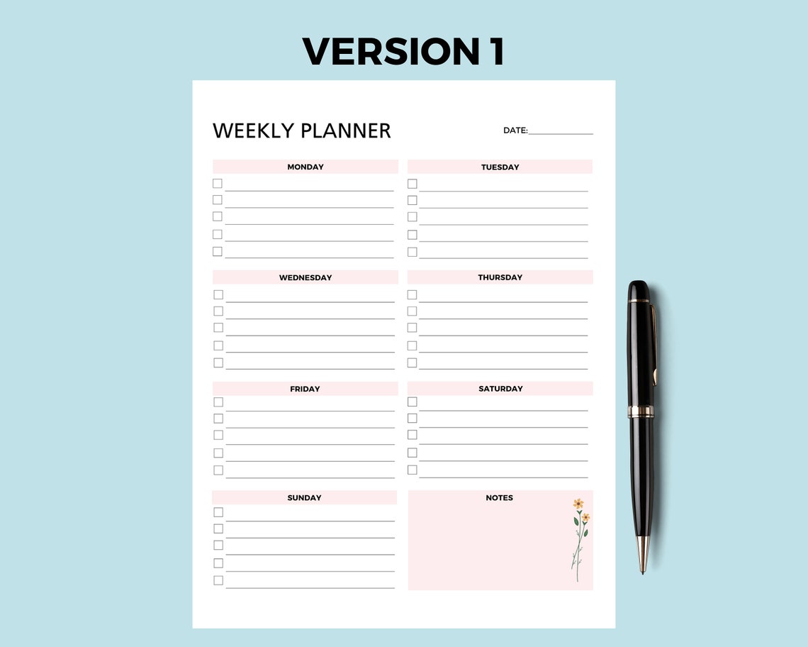 Weekly Planner Printable Instant Download Weekly Schedule - Etsy