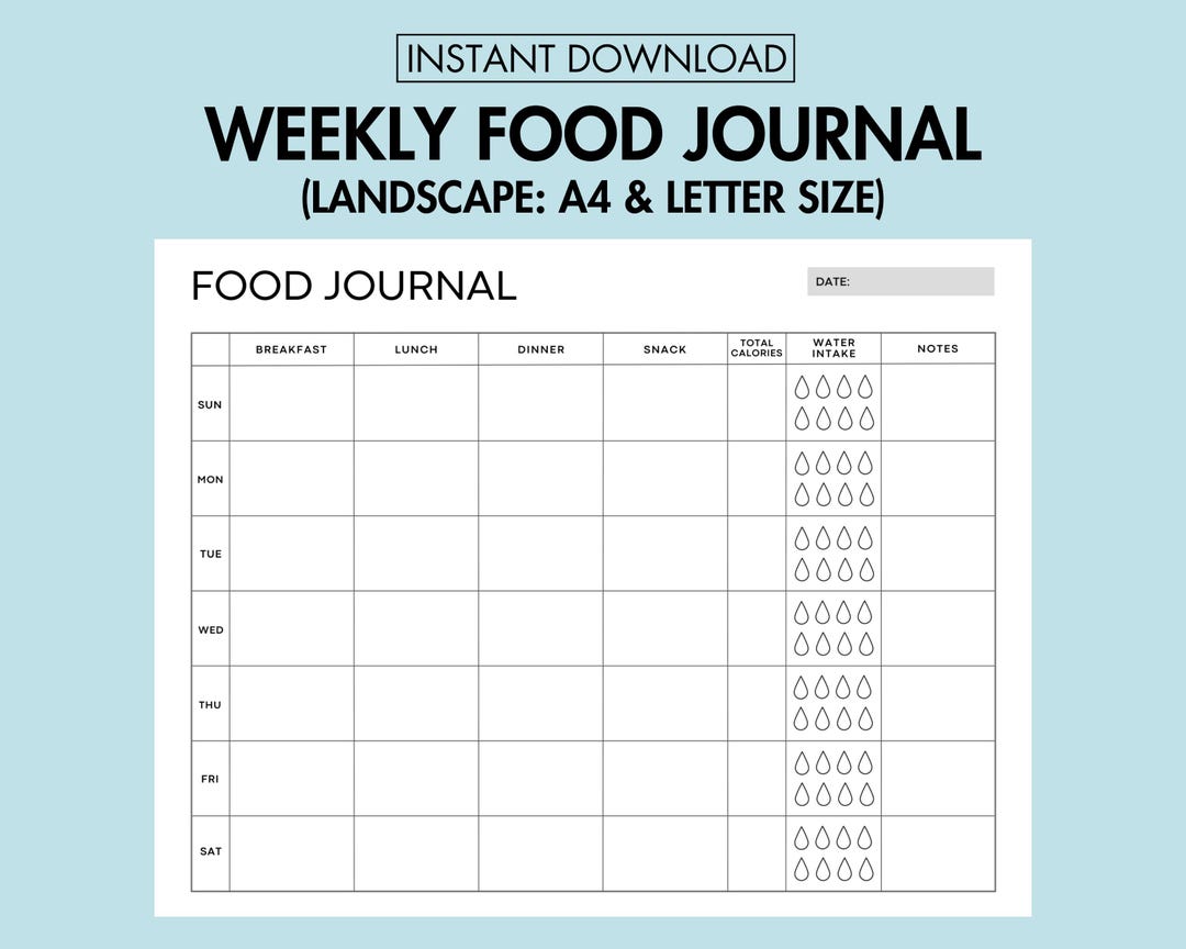 Weekly Food Journal Printable Meal Planner PDF Weekly Weight Loss ...