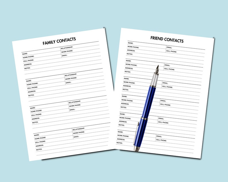 Contact List Printable Address Book PDF Home Emergency Contact List ...
