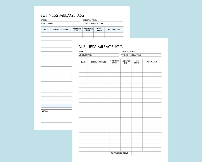 Business Mileage Log Book Printable Business Mileage Tracker Log ...