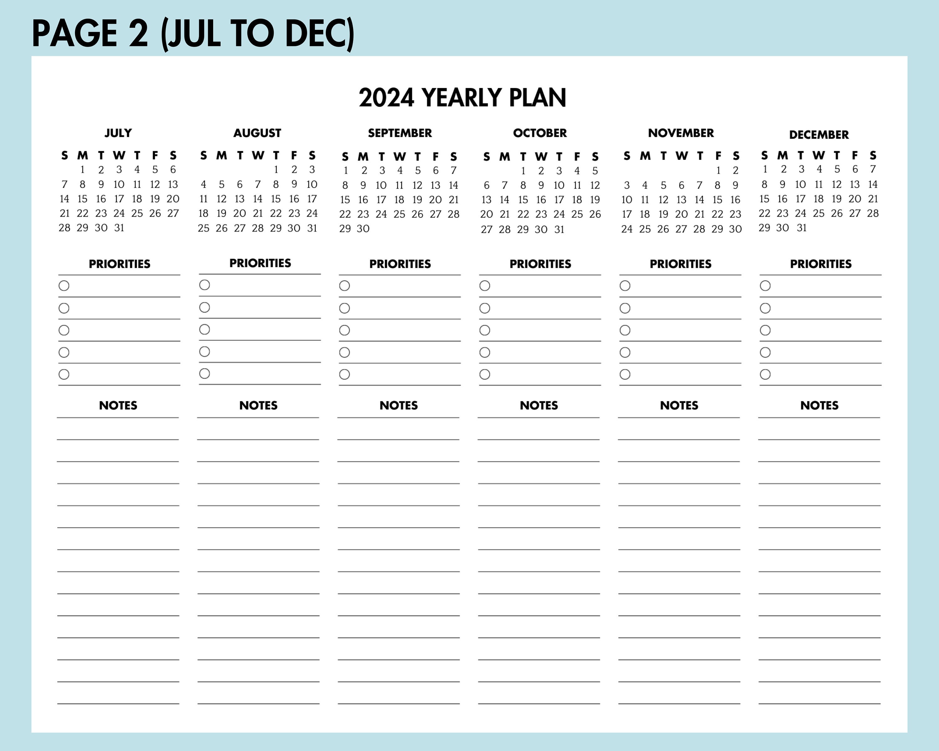 2024 Yearly Planner With Notes, 2024 Yearly Overview Printable Instant ...