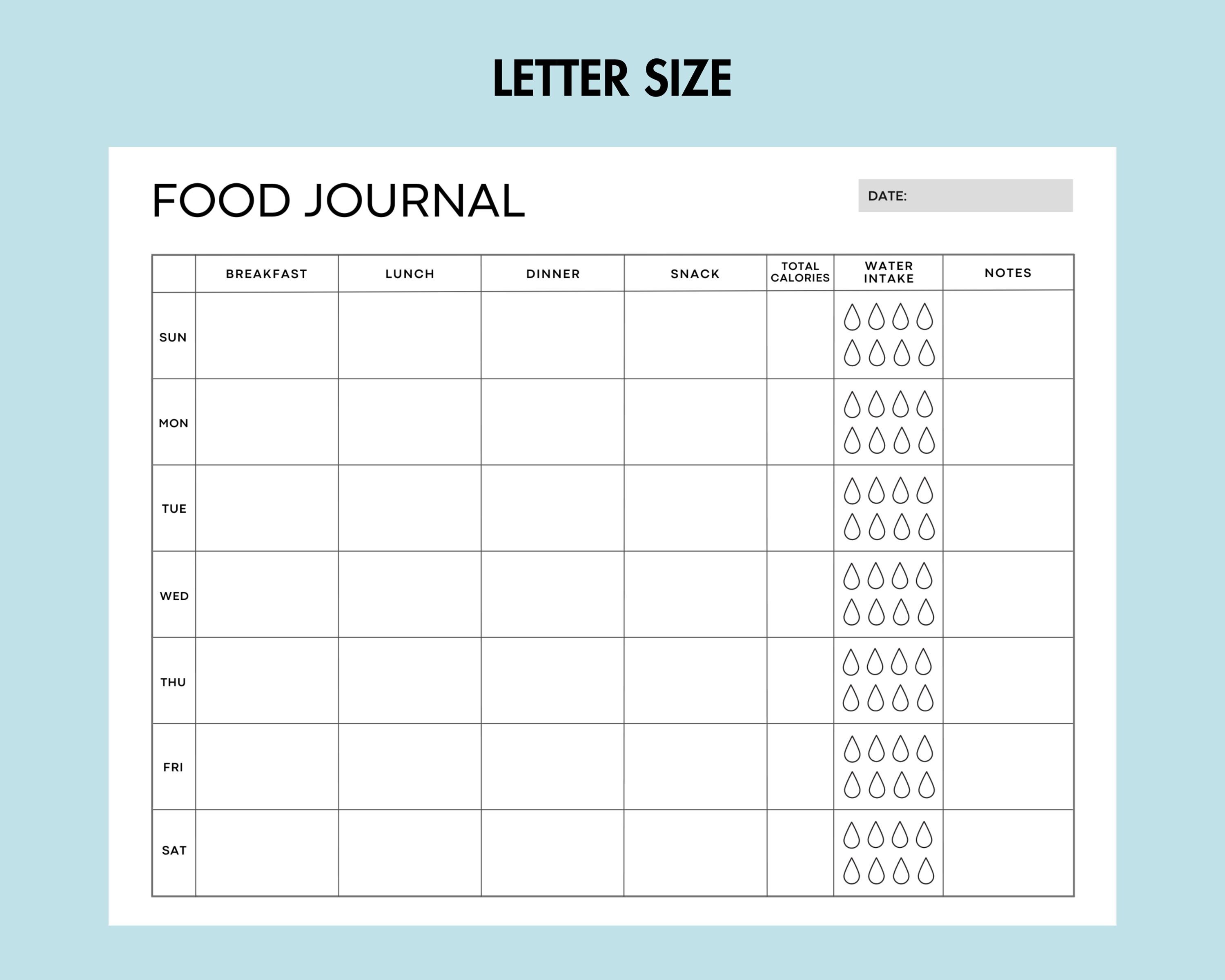 Weekly Food Journal Printable Meal Planner PDF Weekly Weight Loss ...