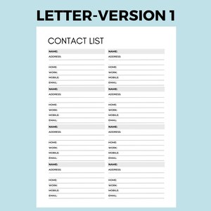 Contact List Organizer Printable Address Book Page PDF Phone Number ...