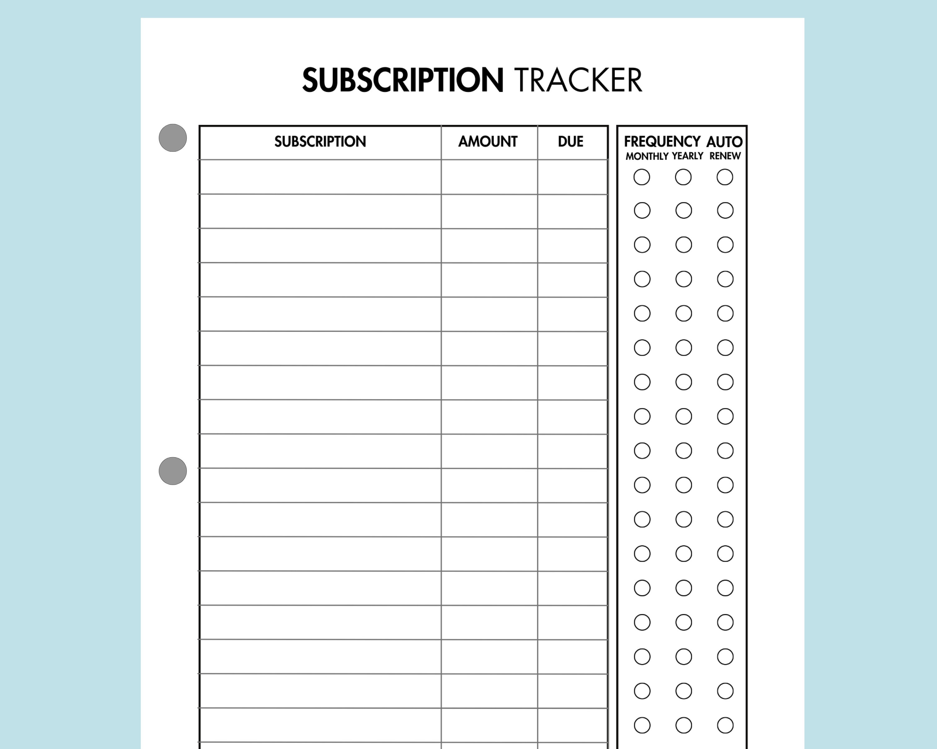 Subscription Tracker Printable Monthly Yearly Bill Tracker, Expense ...
