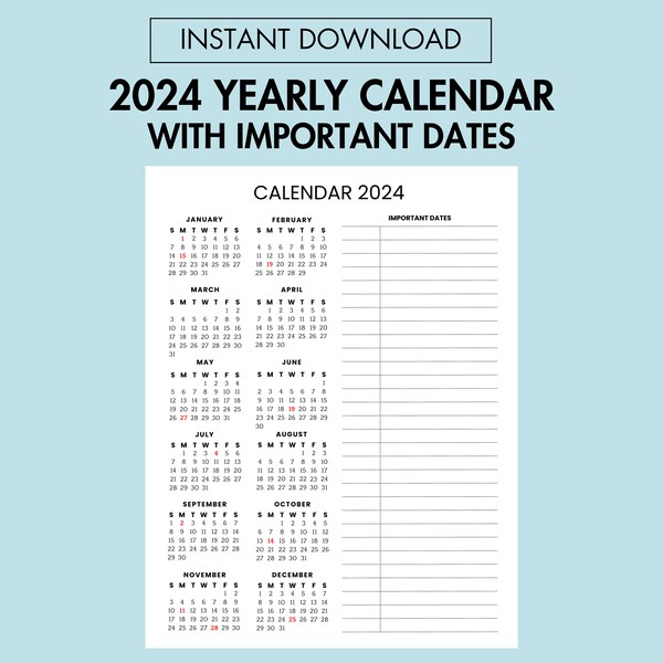 Yearly Calendar - Etsy