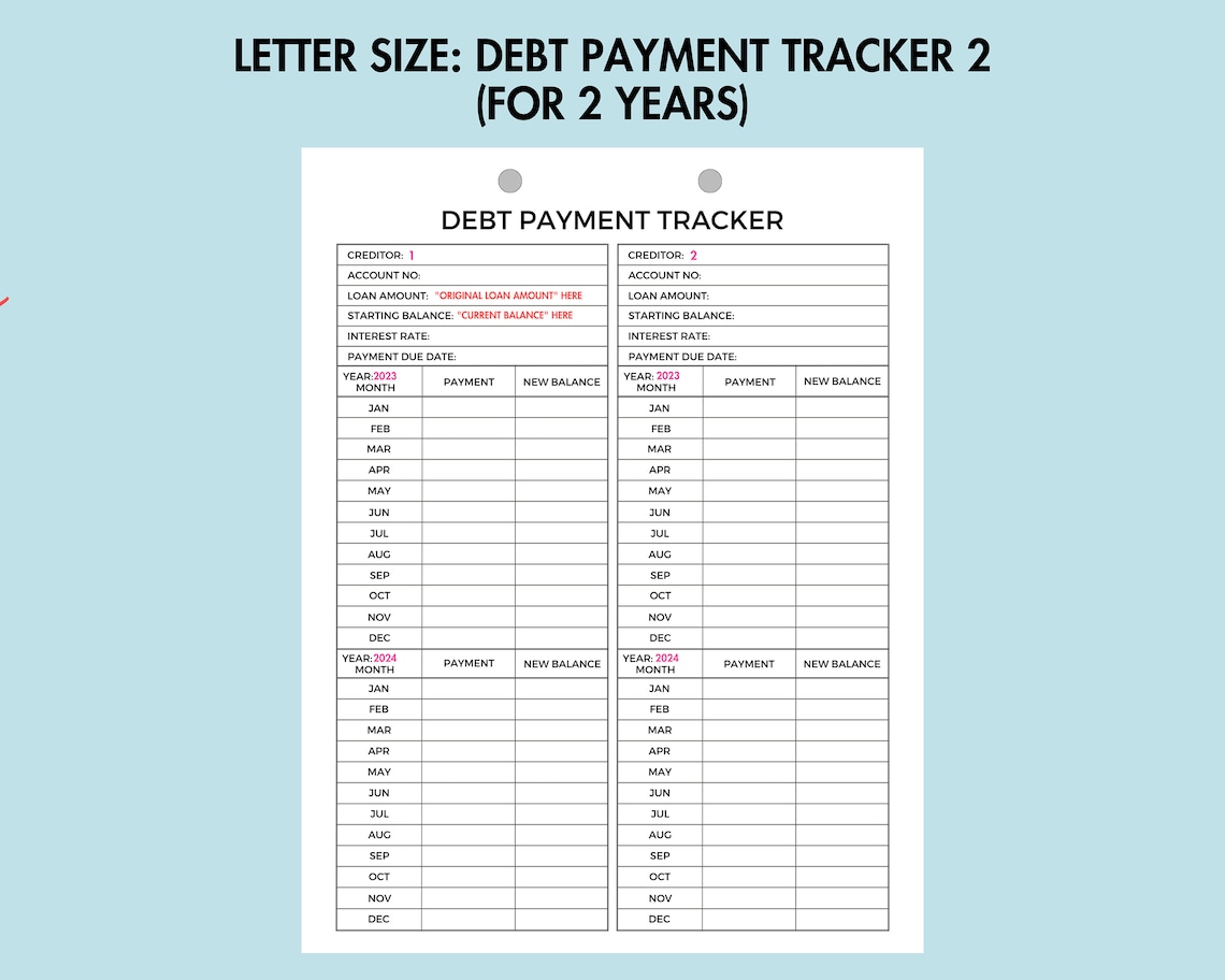 Debt Payment Tracker Printable, Debt Payoff Planner, Finance Tracker ...