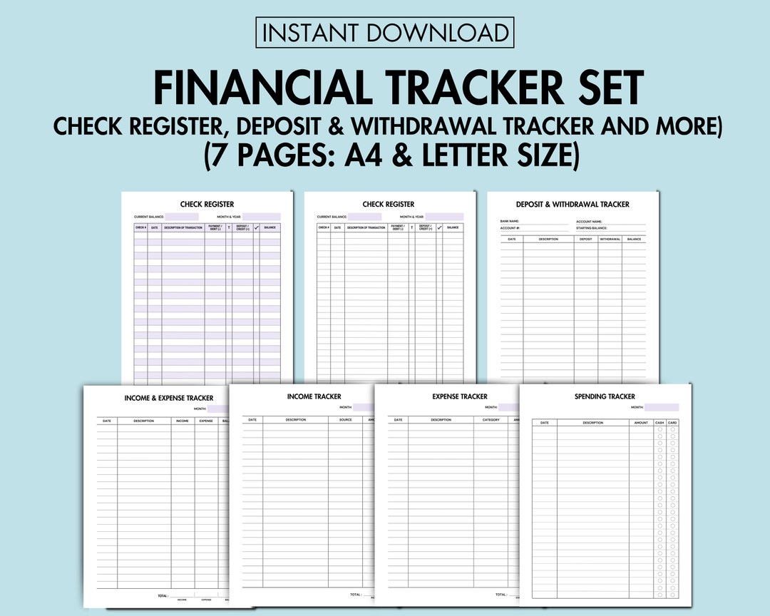 Money Tracker Printable Check Register PDF Deposit and Withdrawal ...