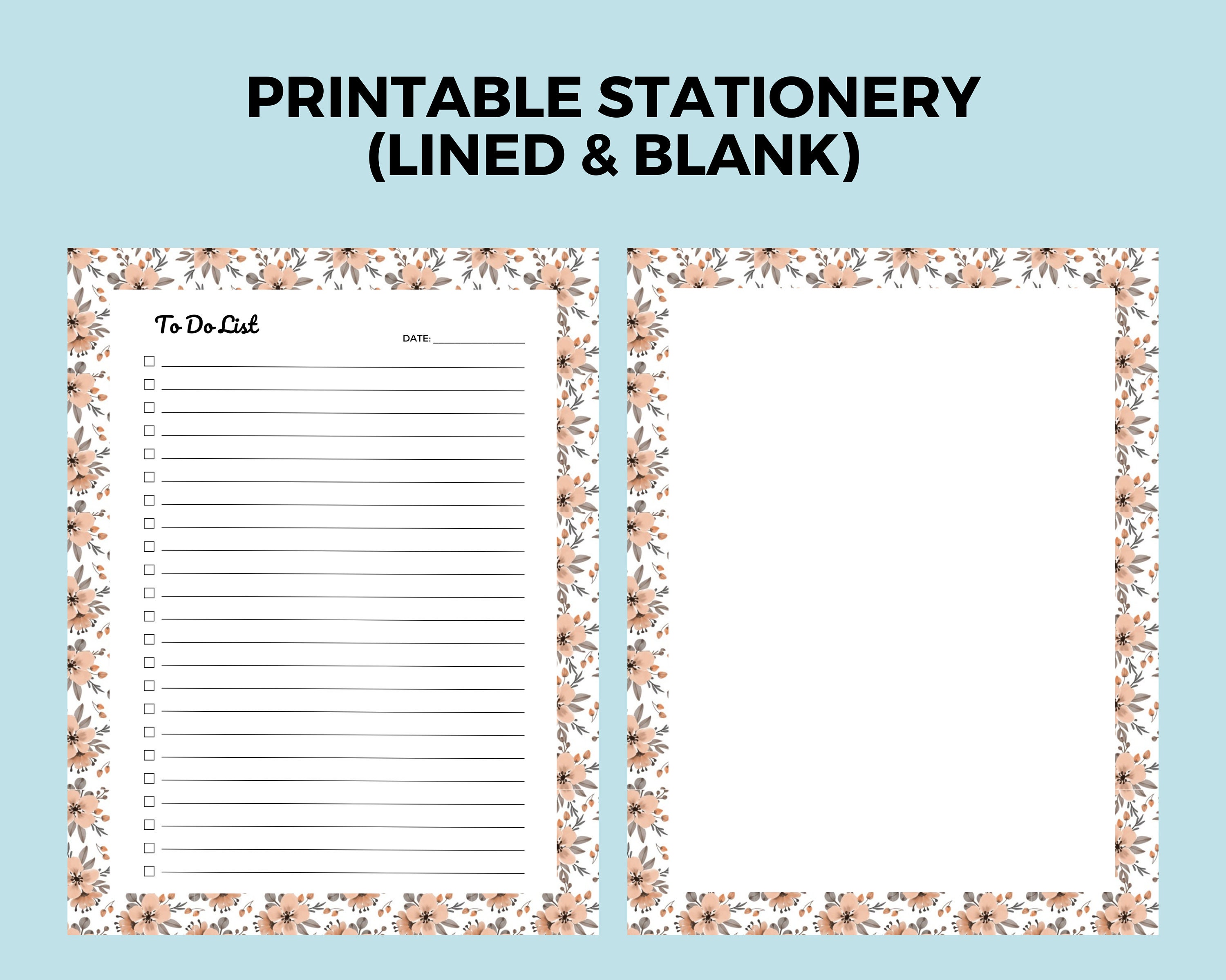 Printable Stationery and Notes Card Instant Download Floral - Etsy