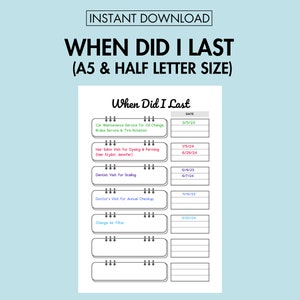 Recurring Task Log Printable Task Reminder PDF When Did I Last ...