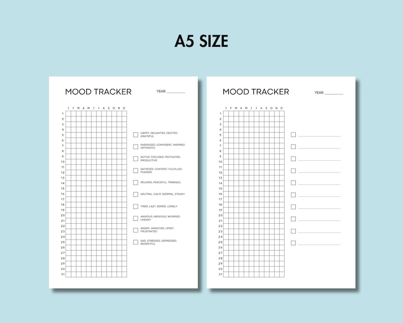 Mood Tracker Printable Daily Yearly Mood Journal, Mental Health ...