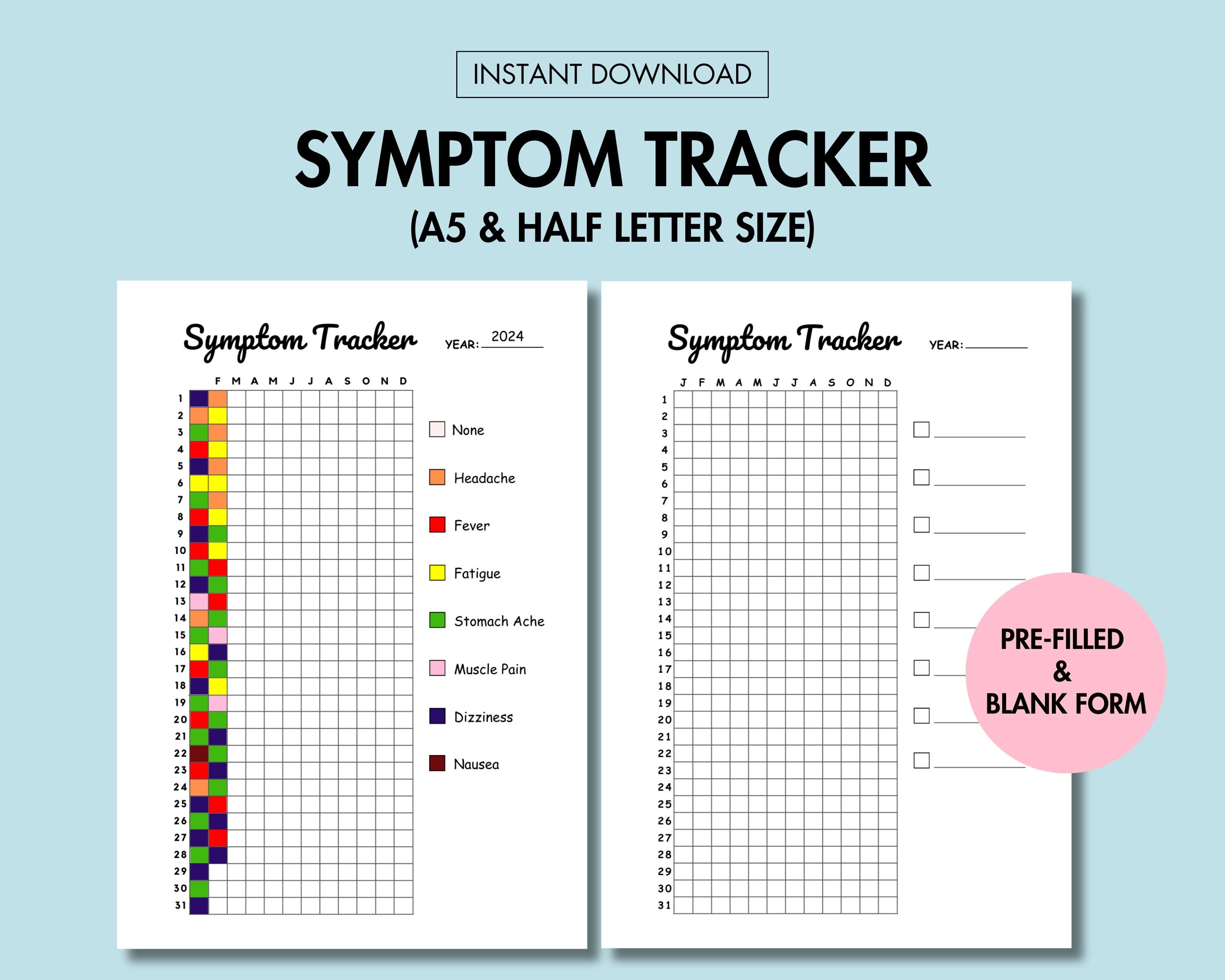 Symptom Tracker Printable Symptom Log PDF Health Tracker, Medical ...