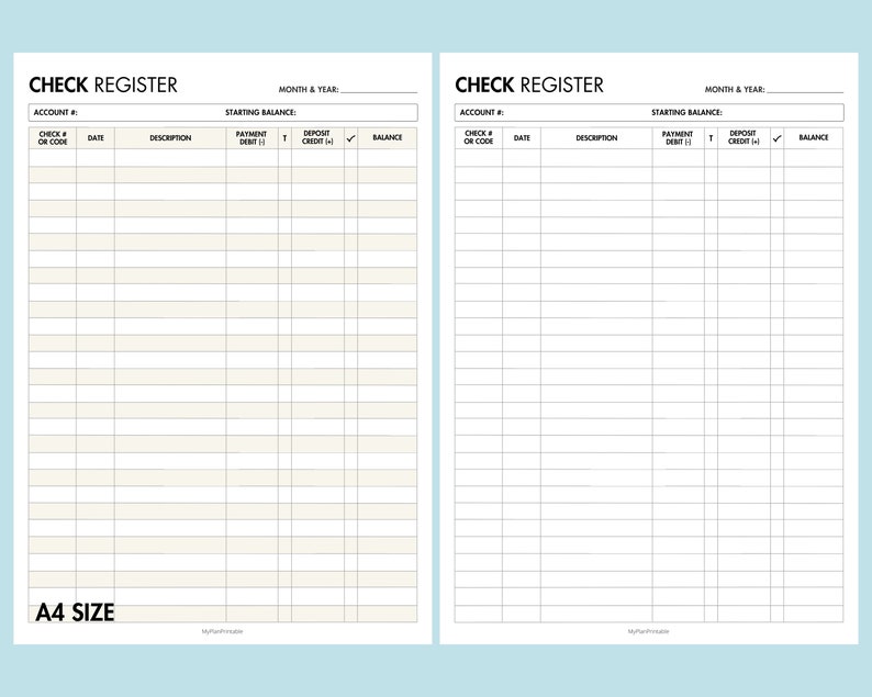 Checkbook Register Printable, Bank Account Tracker for Personal Finance ...