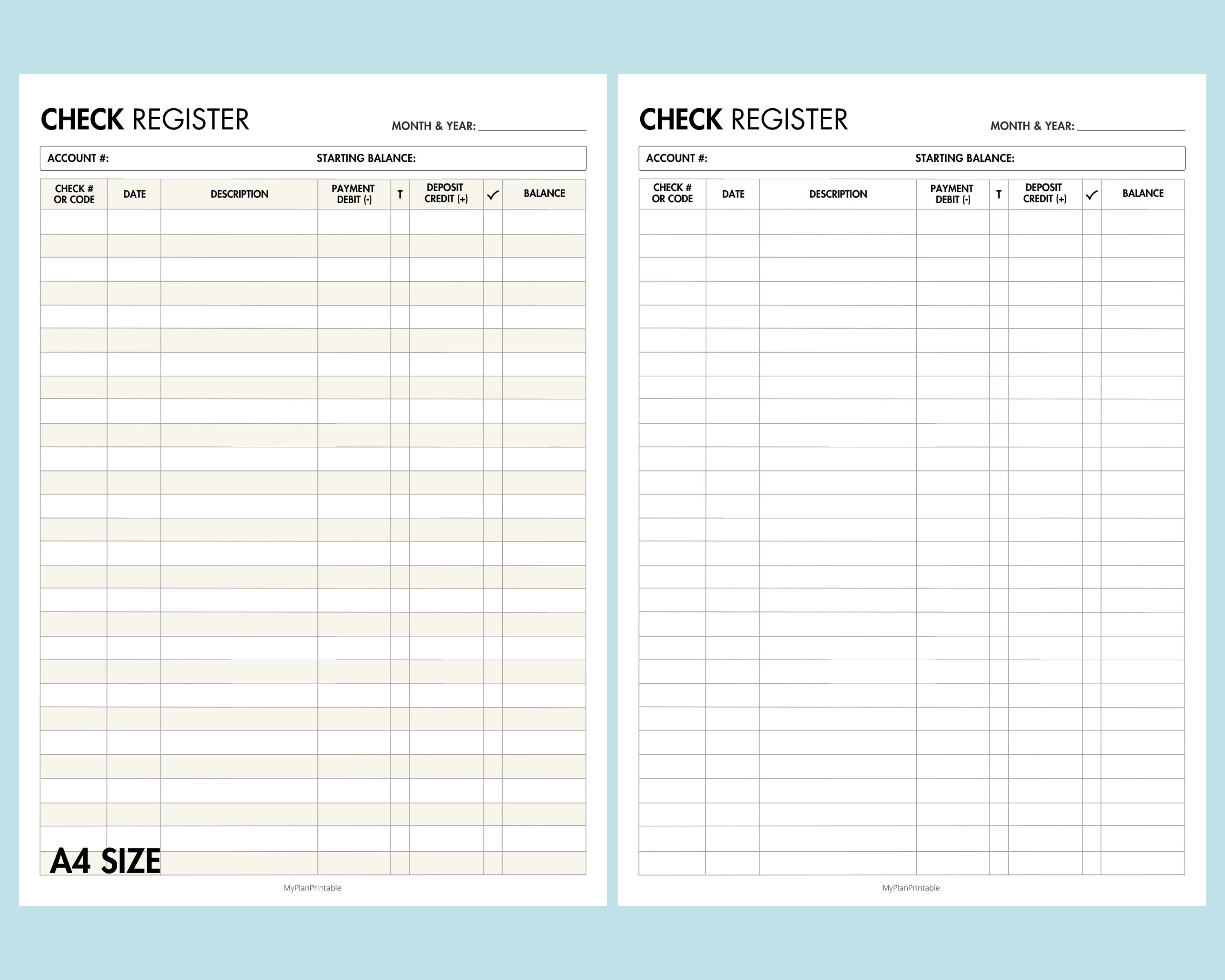 Checkbook Register Printable, Bank Account Tracker for Personal Finance ...