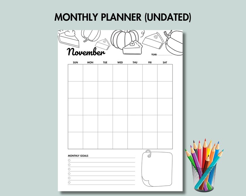 November Planner Title Page & November Monthly Planner Undated Set ...