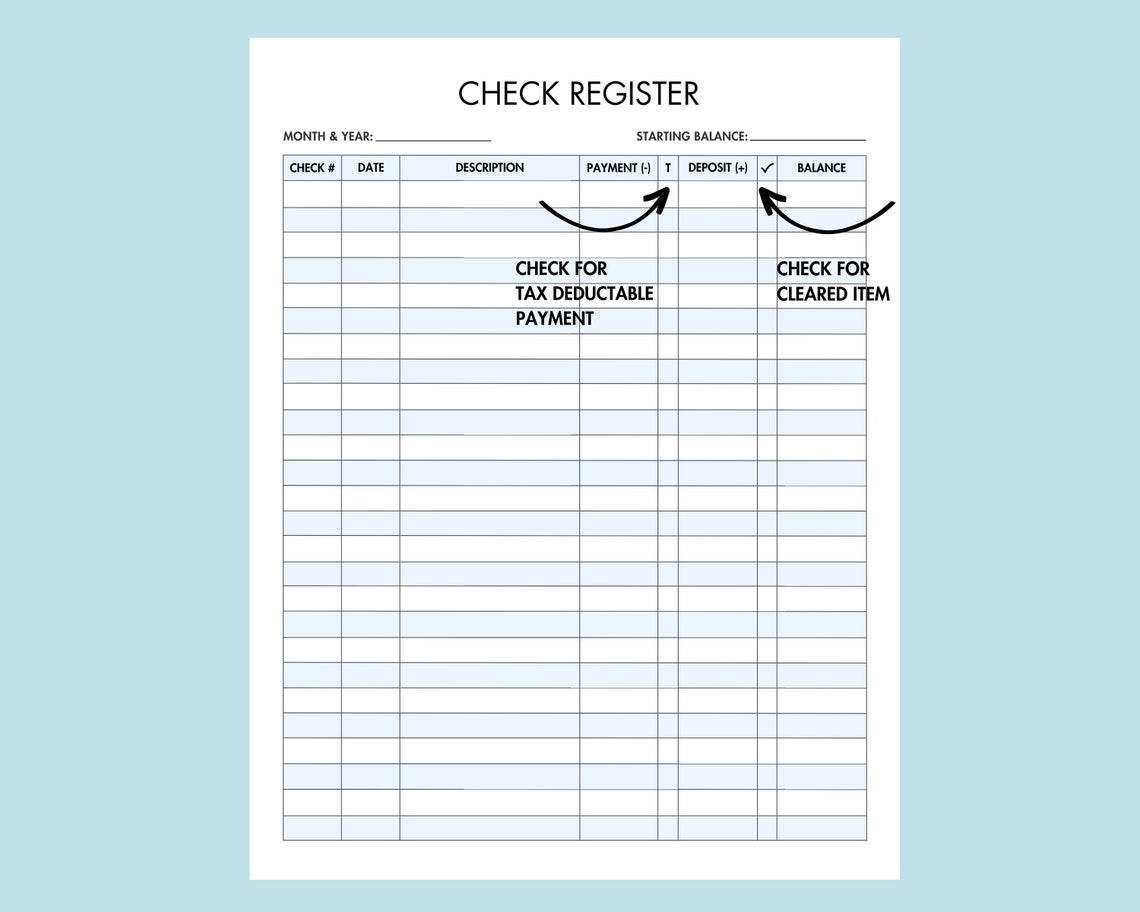 Check Register Printable for Personal Check Book and Small - Etsy