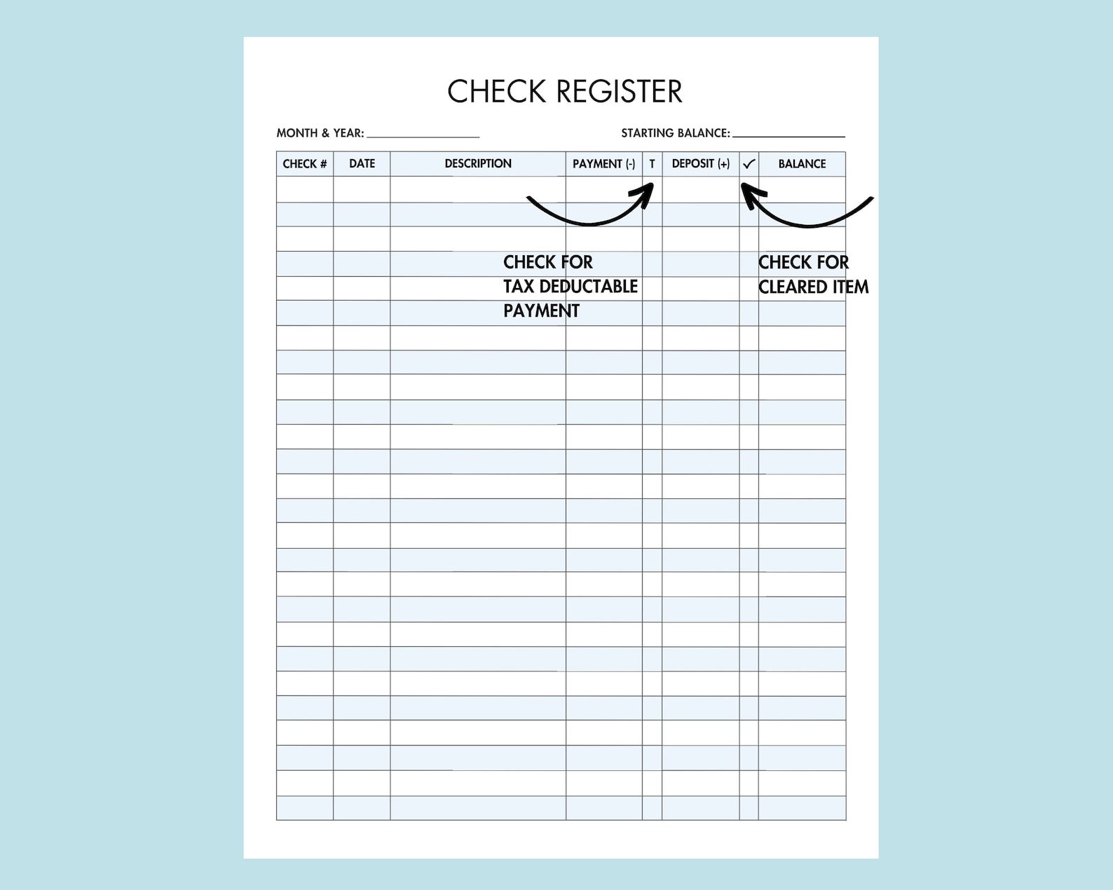 Check Register Printable for Personal Check Book and Small Business ...