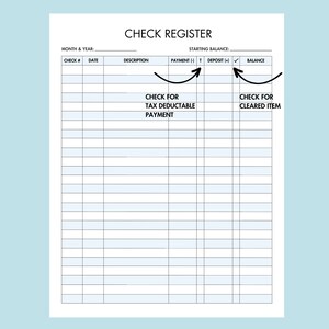 Check Register Printable for Personal Check Book and Small Business ...