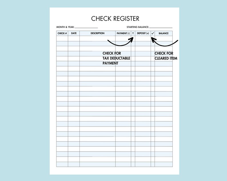 Check Register Printable for Personal Check Book and Small - Etsy