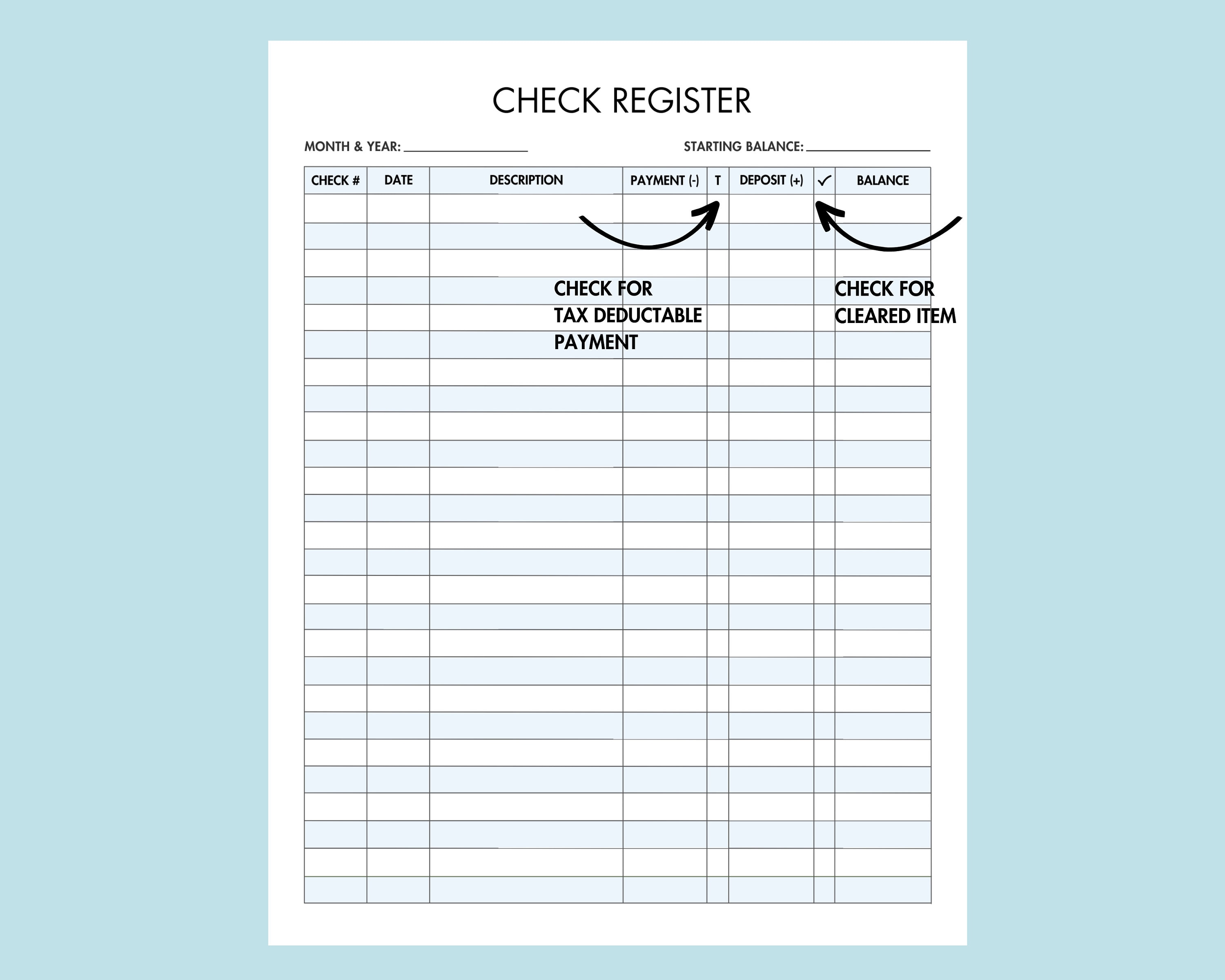 Check Register Printable for Personal Check Book and Small Business ...